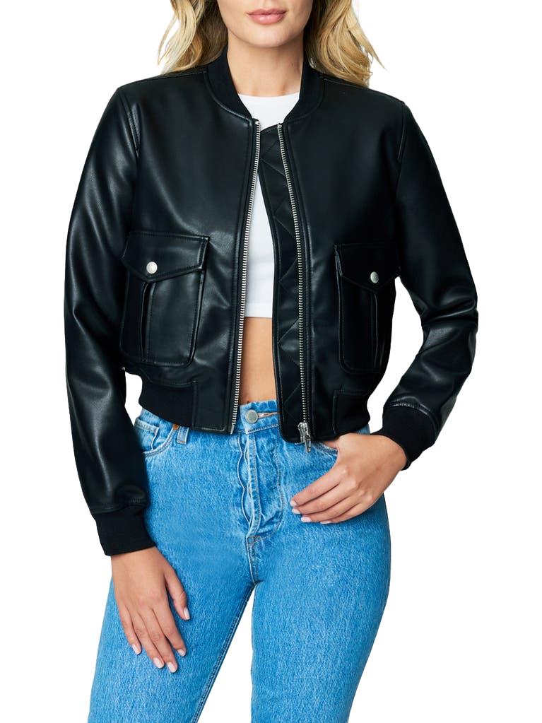 BLANKNYC BLANKNYC Faux Leather Zip-Front Bomber Jacket with Band Collar